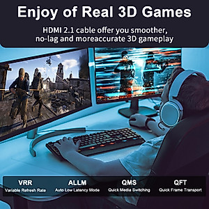 jojobnj 8K HDMI Cable 15 FT, 48Gbps 8K@60Hz 4K@120Hz, HDCP 2.2 & 2.3, DTS:X, HDR 10 Compatible with Roku TV/eARC/3D/PS5/HDTV/Laptop/Blu-ray High Speed HDMI Cable(Silver)
