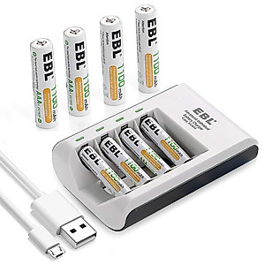 EBL AAA Rechargeable Batteries 1100 mAh (8 Packs) with Smart C807 Battery Charger and Micro USB Charging Cable