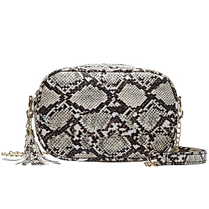 RARITYUS Women Girls Snakeskin Crossbody Purse Shoulder Bag with Fashion Cute Tassels Adjustable Strap for Women Teen Girls