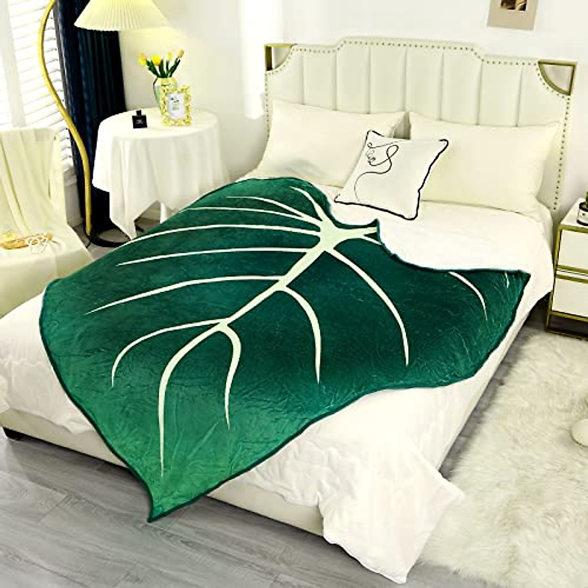 DECMAY Leaf Blanket Leaf Decor Print Throw Blanket,Single Layer Soft Plush Flannel Throw Decorative Leaves Design for Sofa Bed Beach Towel let Throw (60 * 86in)