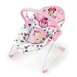 Disney Baby MINNIE MOUSE Baby Bouncer Soothing Vibrations Plush Infant Seat - Removable Toy Bar, Nonslip Feet, 0-6 Months Up to 20 lbs (Spotty Dotty)