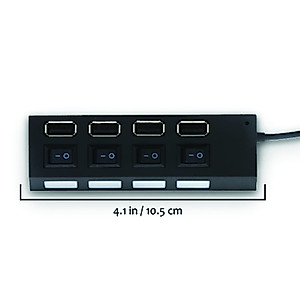 Xtreme 4-Port USB Hub, 4 Individual LED Power Switches, Works With Laptops/Desktops, Supports All USB Devices: Wireless Mice, Smartphones, Tablets, Plug and Play Installation