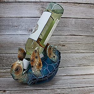 Sea Turtle Bottle Holder Turtle Figurine Natural Color Turtle Wine Bottle Holder, Blue