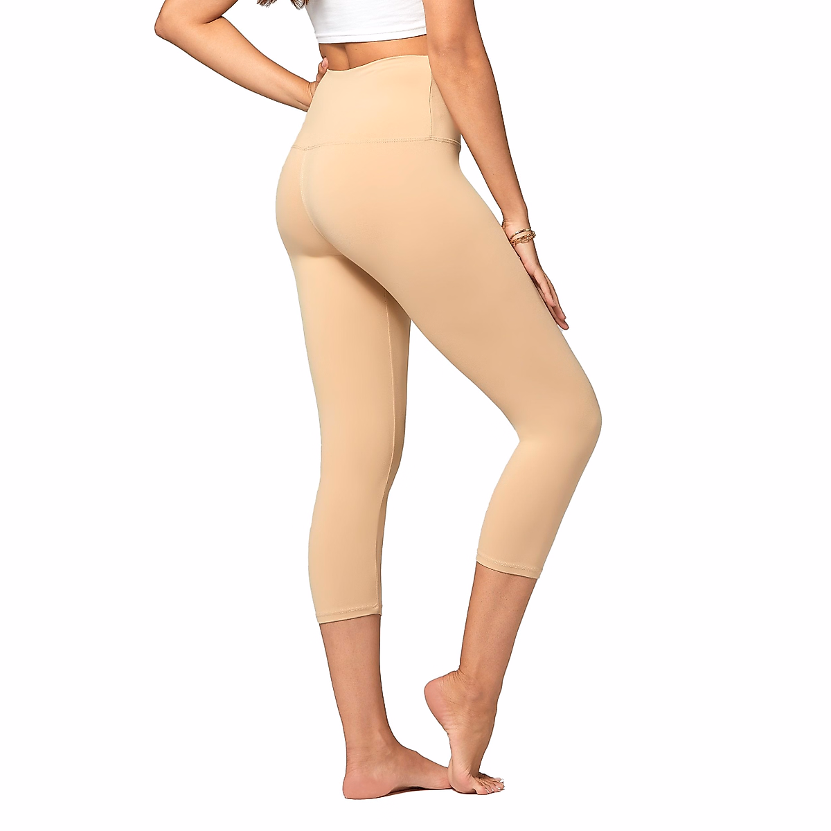 Conceited Capri Leggings for Women - Soft - High Waist Tummy Control - Essential - Regular and Plus Size - Nude Beige - Small - Medium