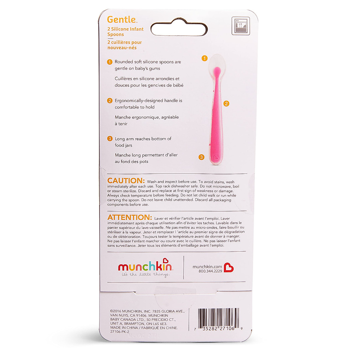 Munchkin® Gentle™ Silicone Spoons, 4 Pack, Pink/Green
