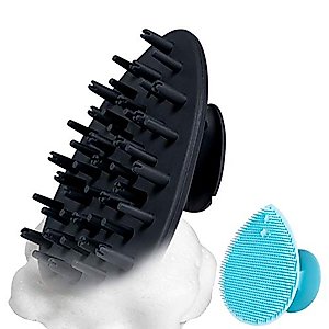 Hair Scalp Massager -ETLEE Silicone Scalp Shampoo Brush for Men Women kids Pets Curly Wave Also All Types of Hairs (Black) bber for Men Women Kids or Pets(Black)
