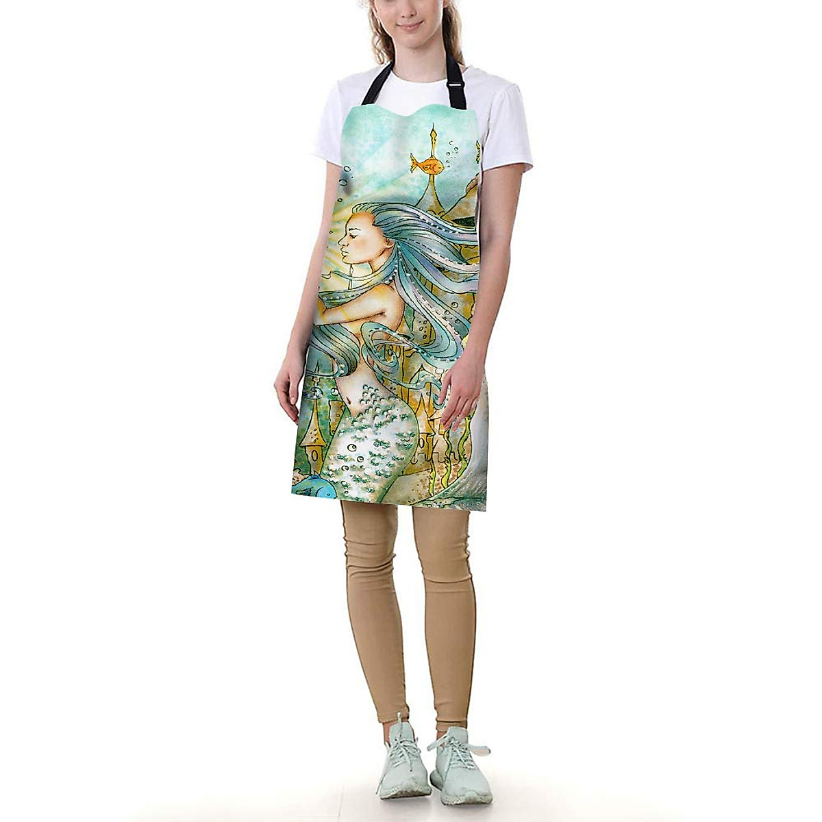 SSOIU Mermaid Cooking Apron, Legendary Mermaid Beautiful Mermaid Art Kitchen Apron For Baking/BBQ Men Women Unisex Waterproof 31X27 Inches