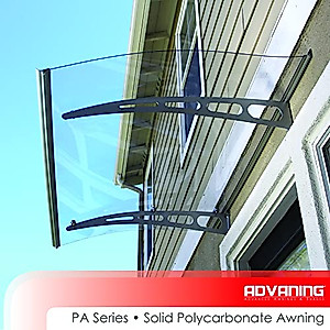 ADVANING DA4735-PSS1A PA Series, Premium Quality Crystal Polycarbonate Door/Window Awning Ideal for Rain, Snow and UV Protection, 47"W x 35"D, Clear/Silver Brackets