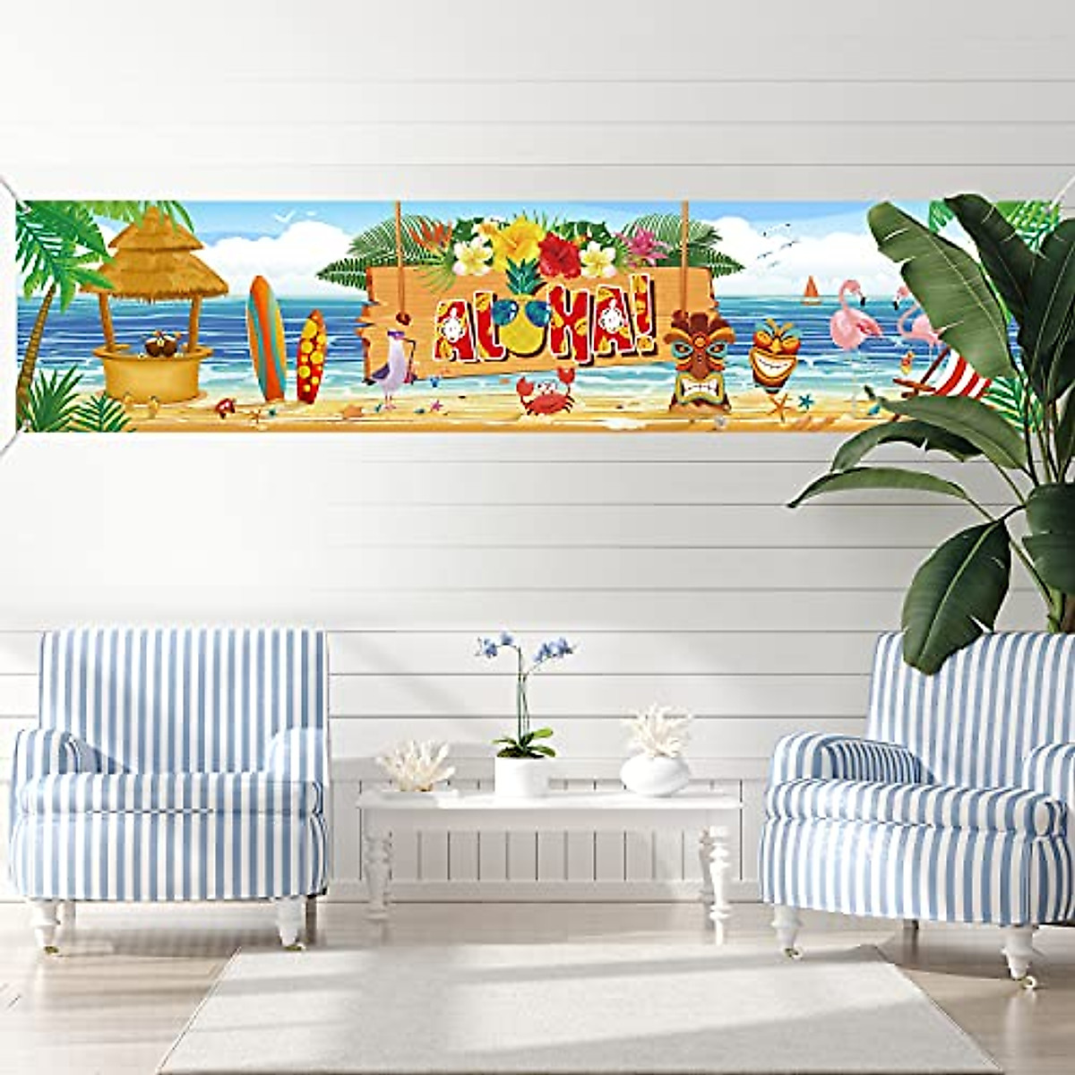 Sumind Hawaiian Aloha Party Backdrop Banner Decoration, Fabric Aloha Luau Party Sign Banner Photo Booth Backdrop Background for Summer Party Supplies and Decorations 180 x 40 cm