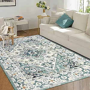 Zacoo Tribal Area Rug 8x10 for Living Room Washable Rugs Oriental Carpet Distressed Non Slip Rug Throw Rugs Non Slip Rugs for Bedroom Green Rug Floor Mats Vintage Rug for Office Classroom, Green