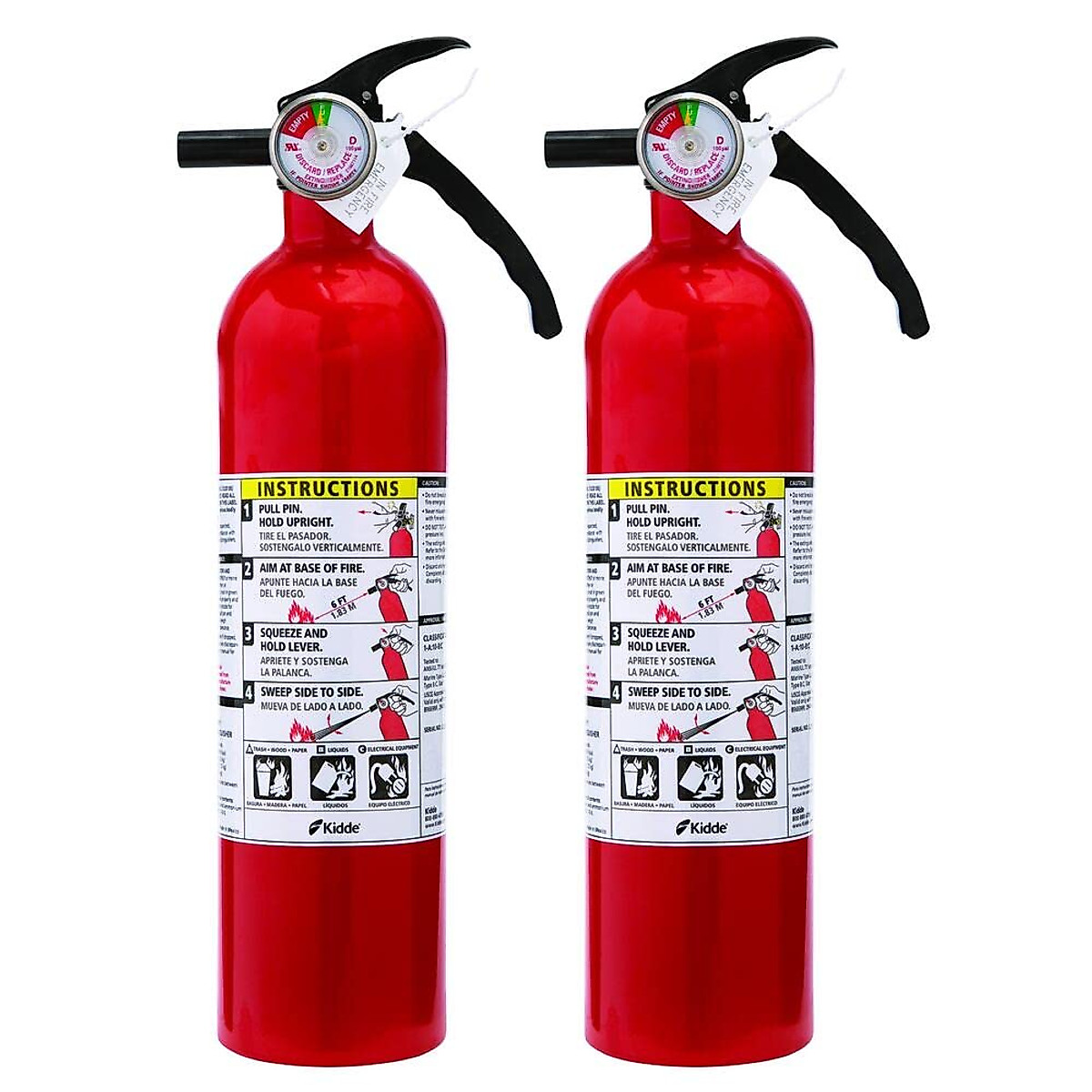 3 Set Kidde FA110 Multipurpose Fire Extinguishers 2 Pack - Red, (Rating 1-A:10-B:C) - Updated - Includes Custom Stickers (2)