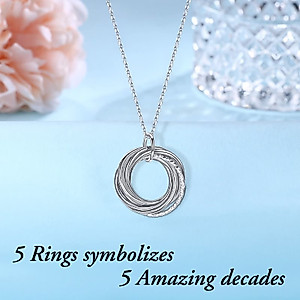 IEFLIFE 50th Birthday Gifts for Women, 5 Circle Necklaces 50th Birthday Gifts Jewelry for Women Her Fifty 50 Years Old Birthday Gifts for Women 5 Decades Necklace for Women