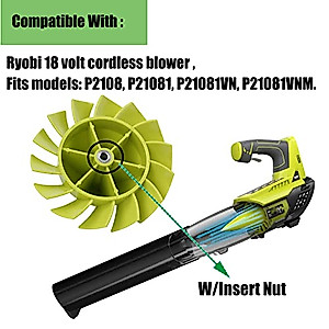 RO6G Blower Fan Blade 529437004 for Homelite/Ryobi 529437003 529437001 P2108 P21081 P21081VN P21081VNM （W/Insert Nut）- 1 Pack