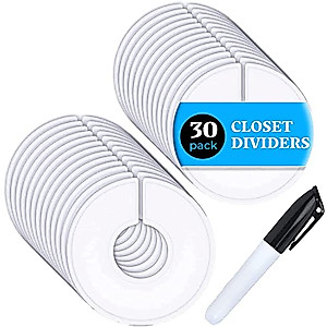 30 Closet Dividers for Hanging Clothes- White Closet Divider Set of 30 | Clothing Rack Dividers, Clothes Dividers for Closets, Closet Labels, Dividers Closet Clothes Dividers + Marker