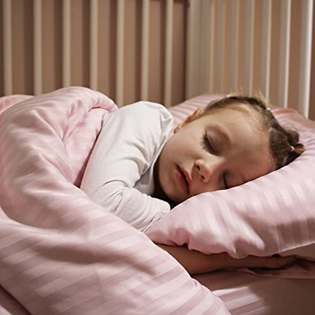 ZPECC Toddler Bedding Set - 4 Piece Soft Baby Crib Bedding Set for Girls, Includes Toddler Comforter, Flat Sheet, Fitted Sheet and Pillowcase, Pink Stripe