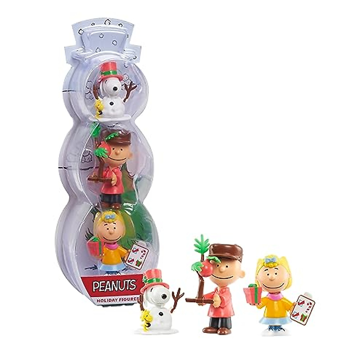 Peanuts 3-Piece Figure Set, Includes Characters Snoopy with Woodstock, Charlie Brown with Tree, and Sally with Present, Kids Toys for Ages 3 Up by Just Play