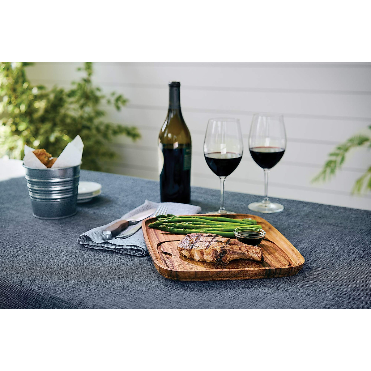 Ironwood Gourmet Fort Worth Steak Plate with Juice Channel, Acacia Wood 13 x 11 x 0.75 -inches