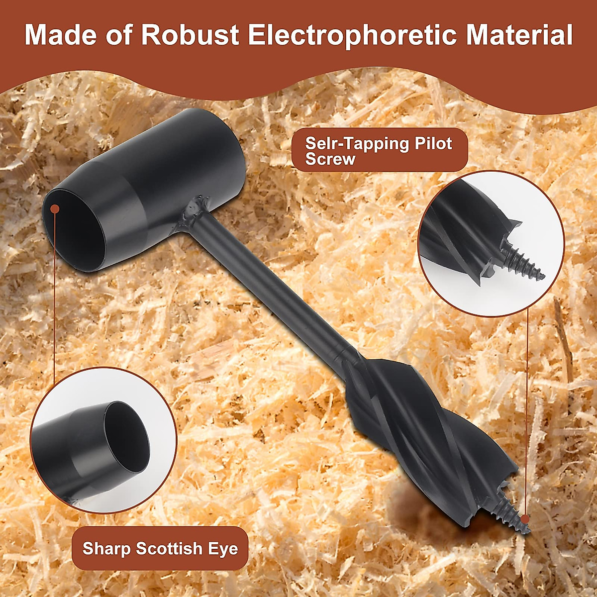 Kosibate Bushcraft Tools,Camping and Outdoor Backpacking Gear,Survival Tools for Bushcraft Settlers Wrench, Outdoor Wood Peg and Hole Maker,Hand Auger with Holster (Black)