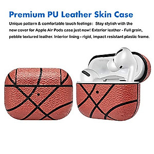 Njjex AirPods Pro Case, AirPods Pro PU Leather Hard Cover w/Keychain, Portable Protective Earphone Accessories Case Compatible for Apple AirPods Pro 2019 Charging Case Front LED Visible [Basketball]