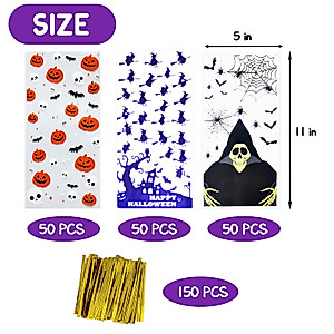150PCS Halloween Treat Bags Halloween Cellophane Treat Bags with Twist Ties for Halloween Party Favor Supplies