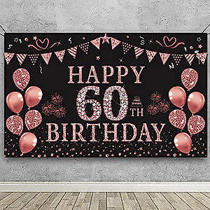 Trgowaul 60th Birthday Decorations for Women Rose Gold Birthday Backdrop Banner 5.9 X 3.6 Fts Happy Birthday Party Suppiles Photography Supplies Background Happy 60th Birthday Decoration