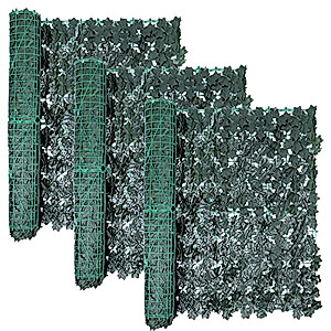 Boshen 3Pcs 118 x 39 Inch Artificial Faux Ivy Privacy Fence Outdoor Ivy Leaf Fence Privacy Screen Faux Greenery Decorative Privacy Panels Vine Leaf Decoration for Garden Porch Patio Balcony