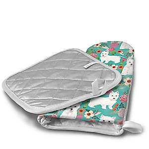 Westie Florals Cute Dog Oven Mitts - Pot Holders - Decor for The Kitchen - Potholder Oven Mitt Set (2 Piece) Includes 1 Potholders 1 Oven Mitts - Kitchen Decor