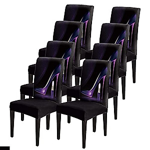Dining Chair Covers, Purple Lipstick and High Heel Black Stretch Parsons Chair Slipcovers Removable Chair Protector Cover for Kitchen Hotel Restaurant, Set of 8