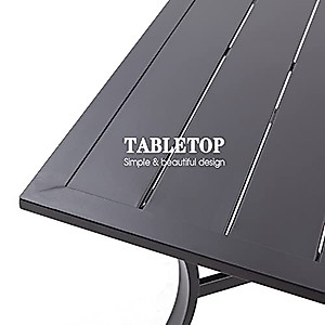 VICLLAX Outdoor Patio Table for 6 Person, 59" x 38" Rectangle Outdoor Dining Table, Patio Metal Steel Slat Table with Umbrella Hole for Lawn Garden