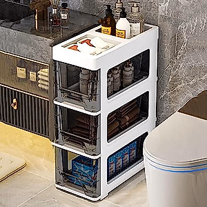 Bathroom Storage Cabinet with Doors and Shelves, Toilet Paper Storage, Waterproof Toilet Paper Storage Organizer, Narrow Storage Cabinet for Bathroom Storage,5 Tier,White top Tissue Box (5 Tier Brown