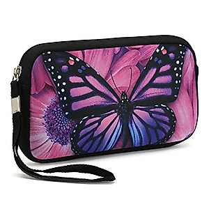 Insulated Neoprene Lunch Bag-Removable Shoulder Strap-X Large Size Reusable Thermal Thick Lunch Tote/Lunch Box/Cooler Bag With Wallet Pouch For Women,Teens,Girls,Kids,Baby,Adults (Purple Butterfly)