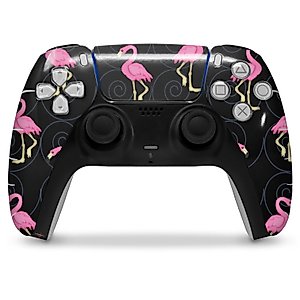 WraptorSkinz Skin Wrap compatible with Sony PS5 DualSense Controller Flamingos on Black (CONTROLLER NOT INCLUDED)