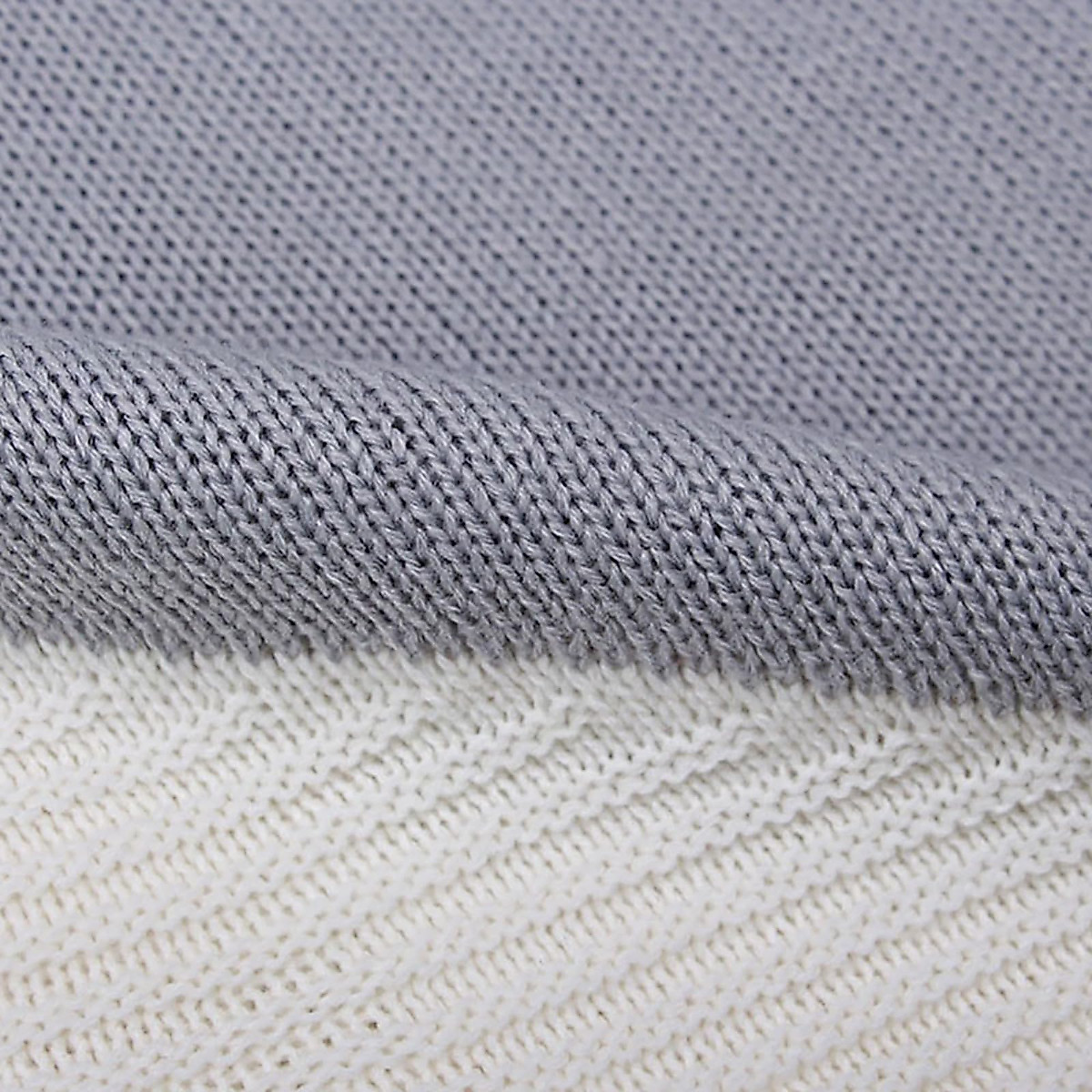 shermie Women's V Shap Colorblock Sweaters Long Sleeve Crew Neck Loose Casual Knitted Pullover Large Grey