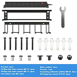 Heavy Duty Tool Organizer with charging station, 3 Layers Garage Pegboard Tool Rack, Power Tool Organizer Wall Mounted with 7 -Hole outlets Surge Protector, 4 Power Drill
