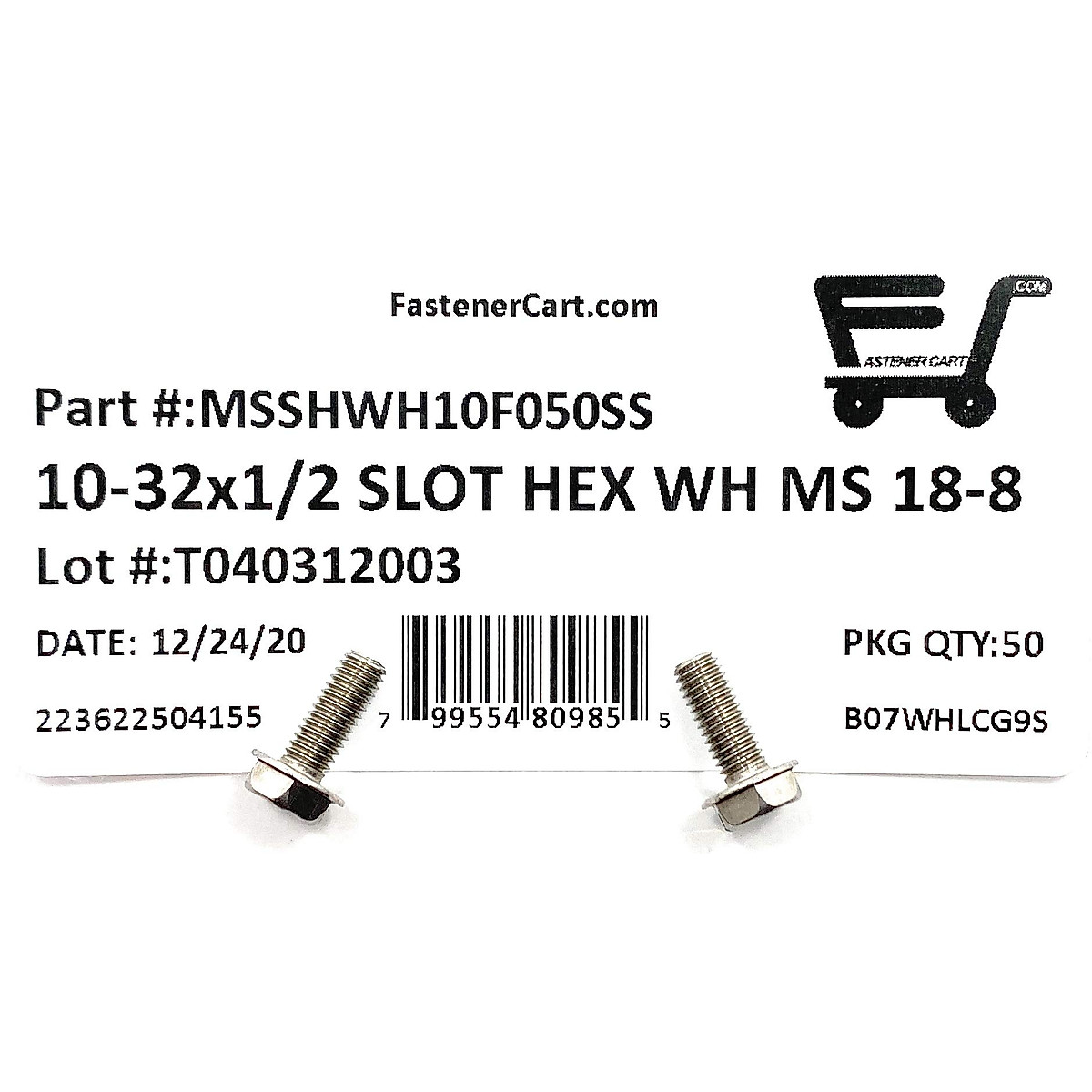 10-32X1/2 Slotted Hex Washer Head Machine Screws 18-8 Stainless Steel (50 Pcs)