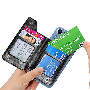 TopFunny Stick on Wallet for Phone Case, Credit Adhesive Card Holder for Back of Phone Cases Flip Leather Zipper Wallet Sleeve Pouch Compatible with iPhone, Samsung Galaxy Most Smartphones Black