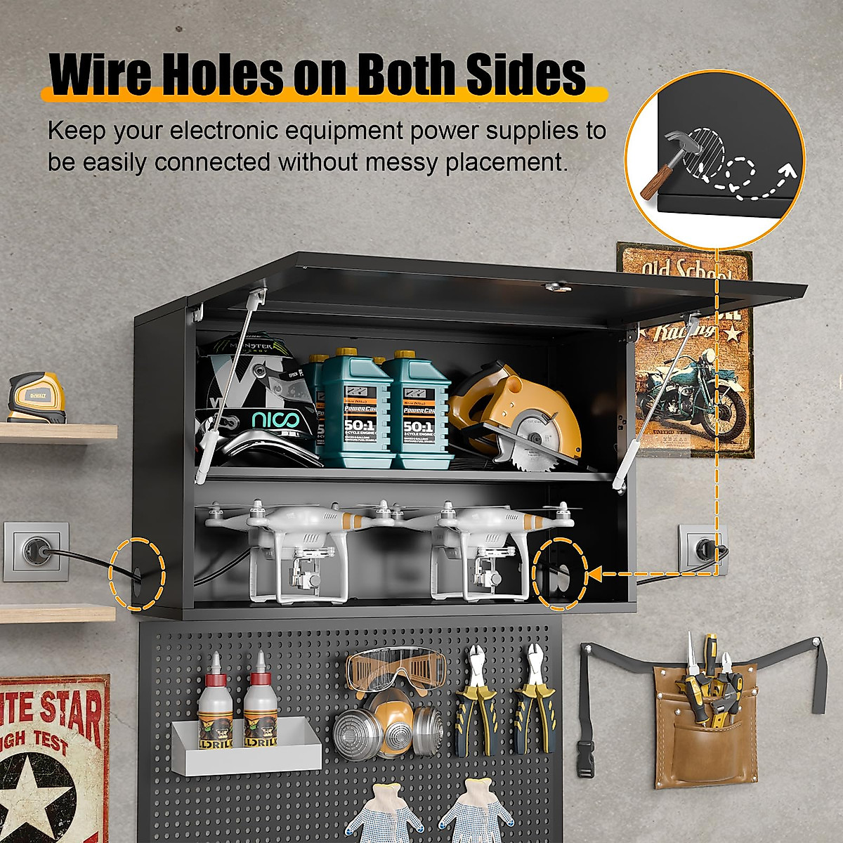 MetalMax Metal Wall Storage Cabinet with Flip-Up Door Adjustable Shelf Metal Cabinet Hanging Garage Upper Cabinets Floating Lockable Steel Garage Cabinet 20"H Home Basement Workshop Assembly Required