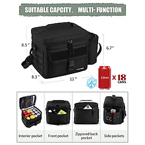 JOYHILL Tactical Lunch Box for Men, Insulated Lunch Bag with Detachable Bottle Pouch Holder, Large Durable Thermal Cooler Bag for Adult, Modern Leakproof Bag for Adult Work, Camping, Picnic, Black