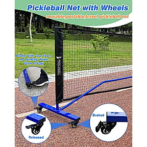 NQV Pickleball Net Set with Wheels,Pickleball Set with Net,22ft Full Court Size Regulation Size Pickleball Net Portable Outdoor Indoor Driveway,4 Wood Paddles,4 Pickleballs,Storage Bag,Chalks