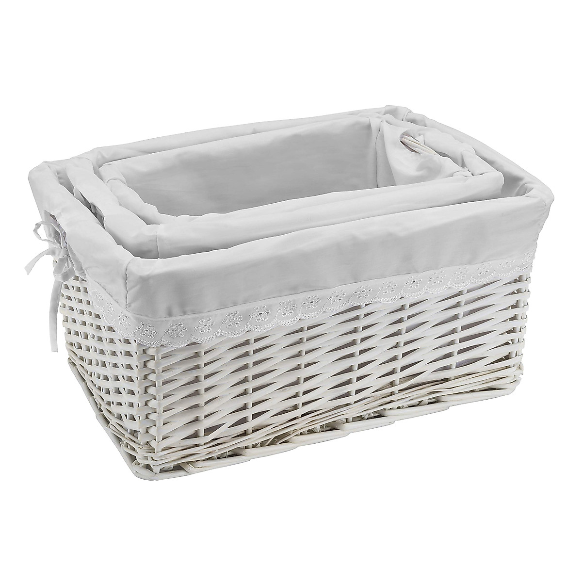 Badger Basket Nesting Wicker Nursery Baskets with Fabric Liner - Set of 3 - White