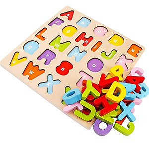 Alphabet Puzzle, WOOD CITY ABC Letter Puzzles for Toddlers1 2 3 Years Old, Educational Learning Toys for Toddlers, Alphabet Toys with Puzzle Board & Letter Blocks, Best Surprise for Girls and Boys