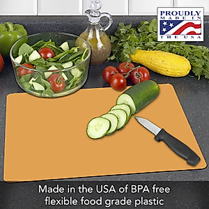 Cut N' Funnel Wine Country/Orange Designer Flexible Plastic Cutting Board Mat with Coordinating Solid Flex Mat 15" x 11.5", Made in the USA, Decorative, Flexible, Easy to Clean