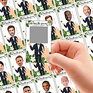Bridal Shower Games - Who Has The Groom Scratch Off Celebrity Cards - Elegant Greenery Floral Bachelorette Party Game Favor Decor- Wedding / Engagement Party Ideas Activities - 36 Mini Size Cards(04)