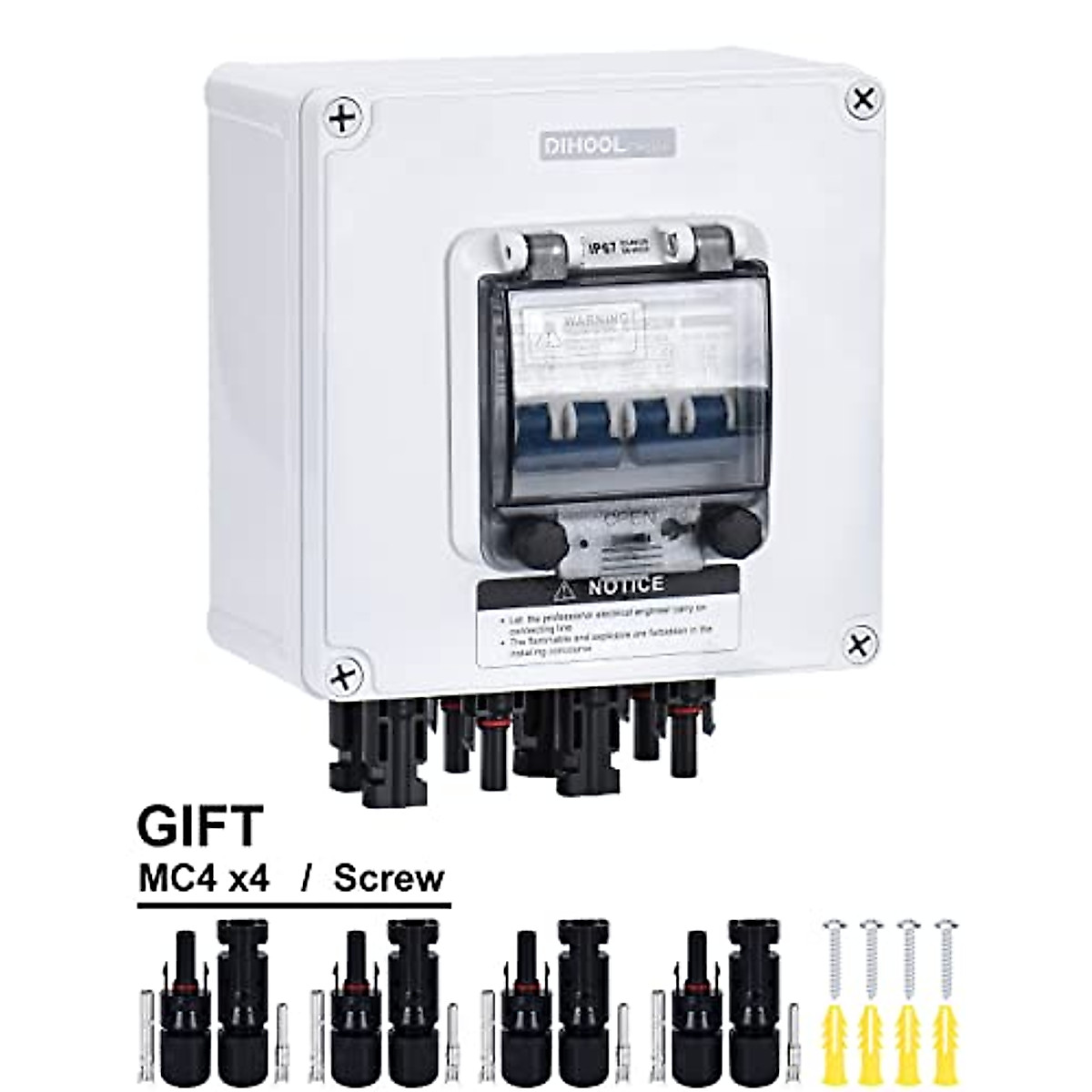 DIHOOL Miniature Circuit Breaker Box with 30 amp Disconnect Switch IP66 2 in 2 Out