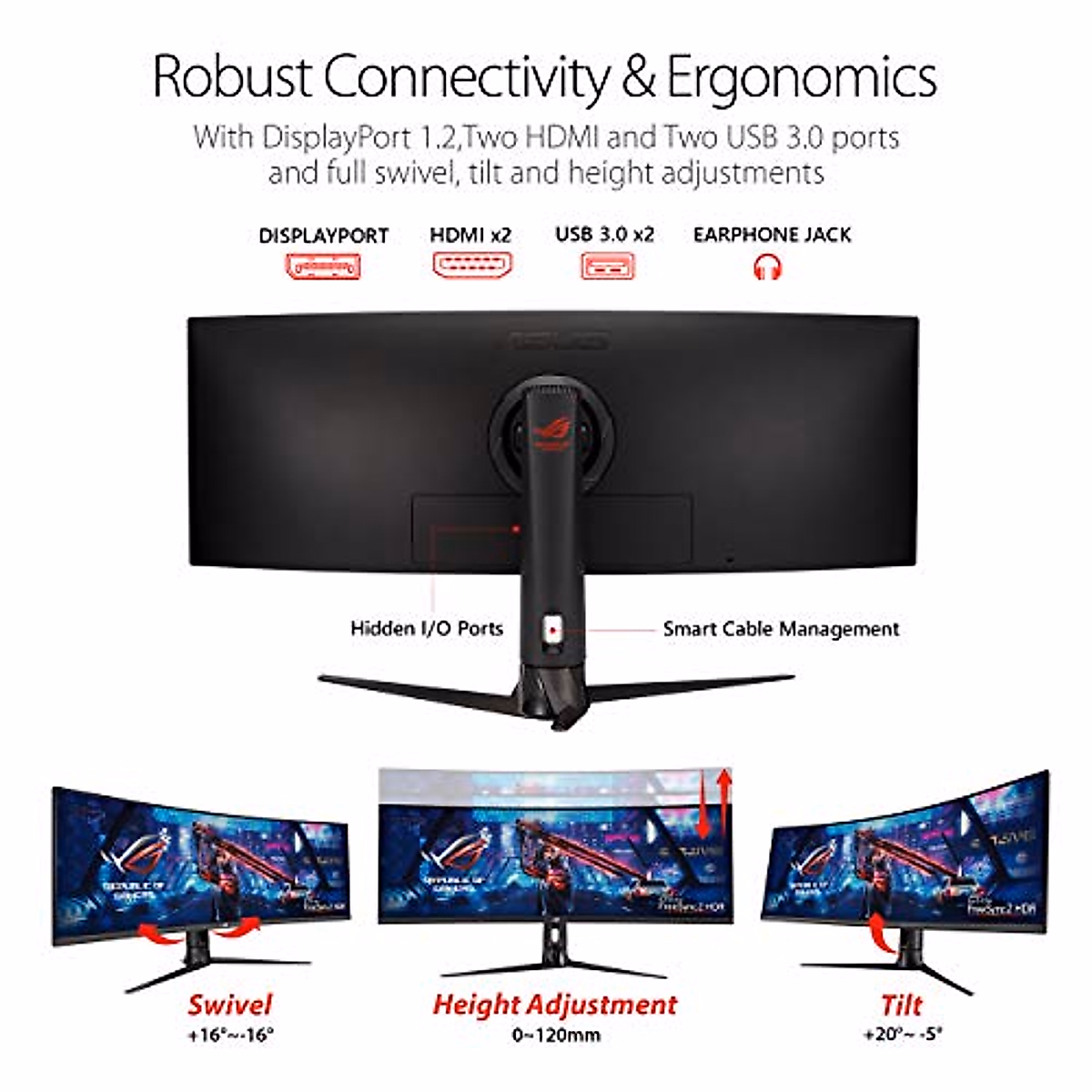 ASUS ROG Strix XG43VQ 43? Super Ultra-Wide Curved HDR Gaming Monitor 120Hz (3840 x 1200) 1ms FreeSync 2 HDR DisplayHDR 400 90% DCI-P3,BLACK