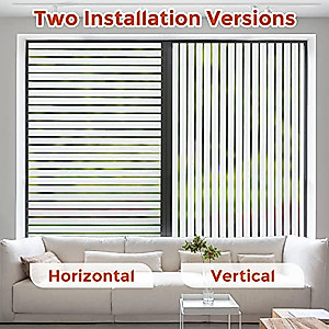 Viseeko Window Privacy Film: Blinds Frosted Glass Window Film Stripe Patterns Window Frosting Film Non-Adhesive See Out Not in Static Cling Glass Film for Bathroom Home Office Kids Study Meeting Room