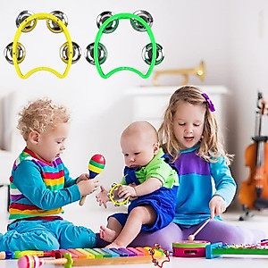 12 Pack Plastic Percussion Tambourine Hand Tambourine Bells, Mini Percussion Tambourines Bulk Hand Held Percussion Drum Musical Rhythm Instrument for Adults Kids Party Supplies(4 Colors)