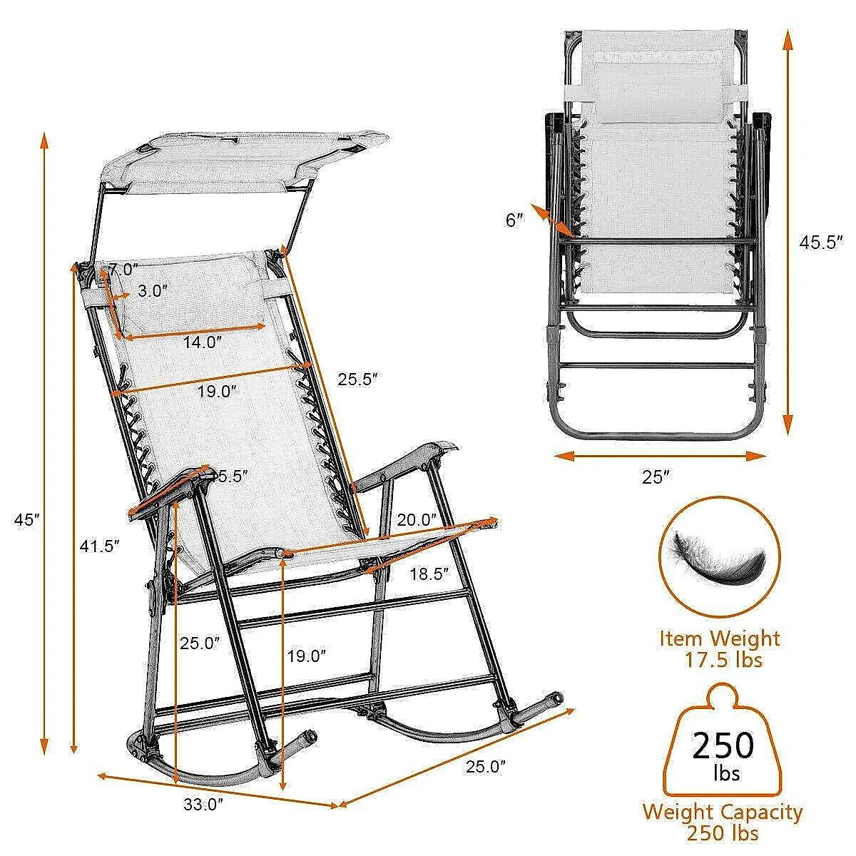 UYSB Folding Rocking Chair Beige Chair Rocking Chair Rocker Chair Rocker Camp Chair Rocker Recliner Rocking Camp Chair Rocking Chairs Outdoor Rocking Chair Swinging Camping Chair