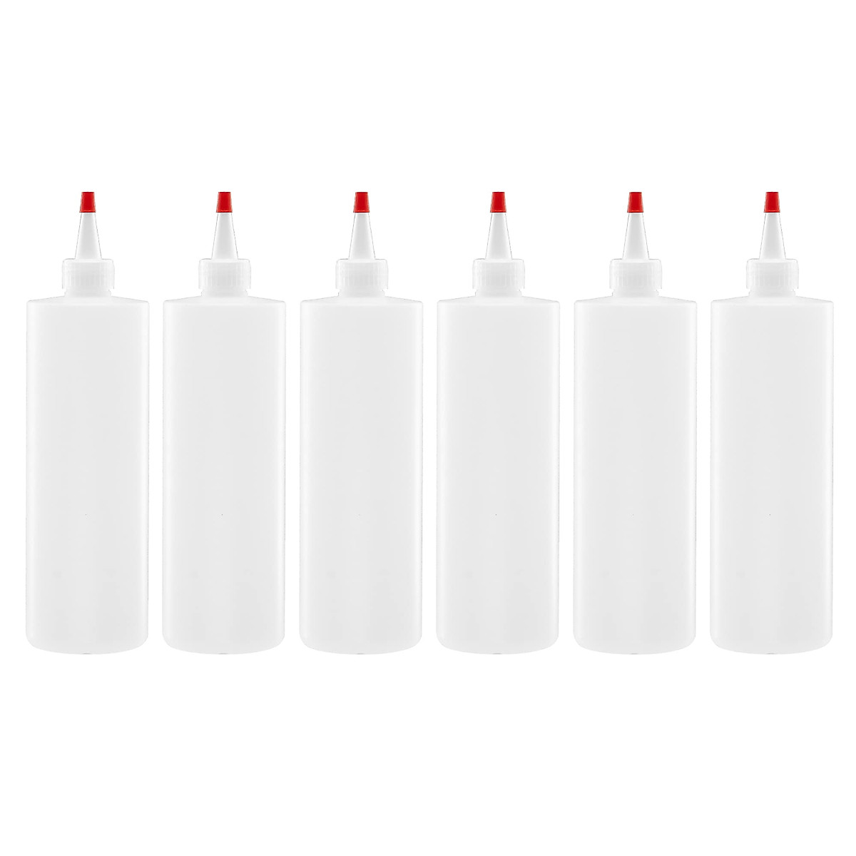 LAKESHORE TRADE Plastic Squeeze Bottles with Leak-Proof Red Colored Caps, Set of 8, Ideal Dispenser for Mustard, Ketchup, Sauces and condiments (16 oz)