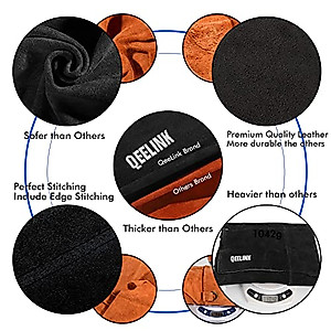 QeeLink Leather Welding Apron with 6 Pockets - Heat & Flame-Resistant Apron, 24'' X 42'', Adjustable M to XXXL (Black)